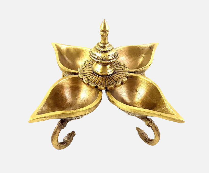 Brass Ethnic Indian Design Four Diyas on Curved Stand – kailashi.com