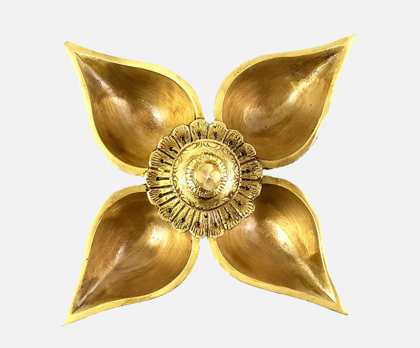 Brass Ethnic Indian Design Four Diyas on Curved Stand – kailashi.com